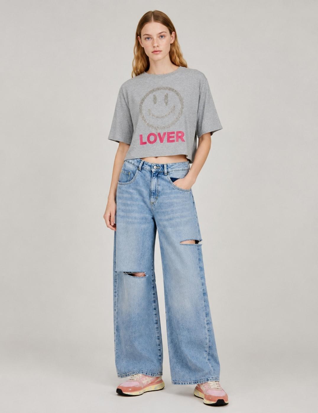 Camiseta BUS26555 Gris BRAND UNIQUE para Mujer | Frisée